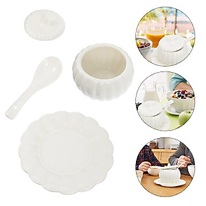DOITOOL 1 Set Pumpkin Soup Bowl White Thickened Ceramic Pumpkin Bowl Tureen with Ladle Dish Halloween Decor Dinnerware Dessert Bowl for Halloween Table Decoration