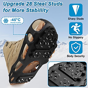 Ice Snow Traction Cleats Crampons Anti-Slip Snow Shoes Cleats Walking on Snow and Ice Winter Walking Boots Cleats for Men Women Hiking, Jogging (28 Steel Crampons,Szie L)