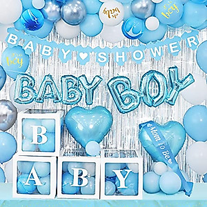 Baby Shower Decoration For Boy Blue Balloons and It's A Boy Themes Party Supplies Boxes Banner Silver Background