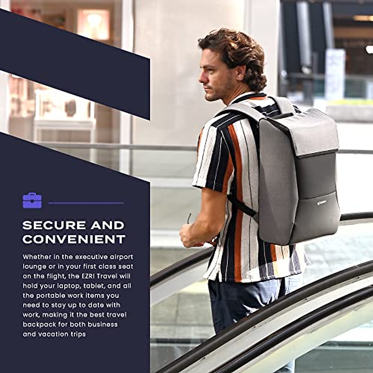 EZRI Business Backpack For Men And Women - Waterproof Laptop Backpack (Grey)