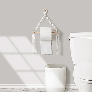 Handmade Paper Towel Holder,Boho Cotton Rope Macrame Toilet Paper Towel Rack,Paper Towel Hanging for Kitchen Bathroom