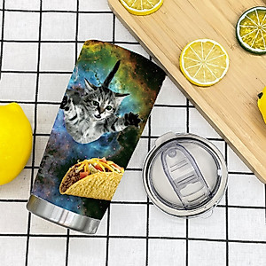 NVJUI JUFOPL Burrito Space Cat Tumbler Cup With Lid - Funny Gift for Women, Girls, Mom, Wife - 20 Oz Insulated Travel Coffee Mug for Mother's Day, Birthday