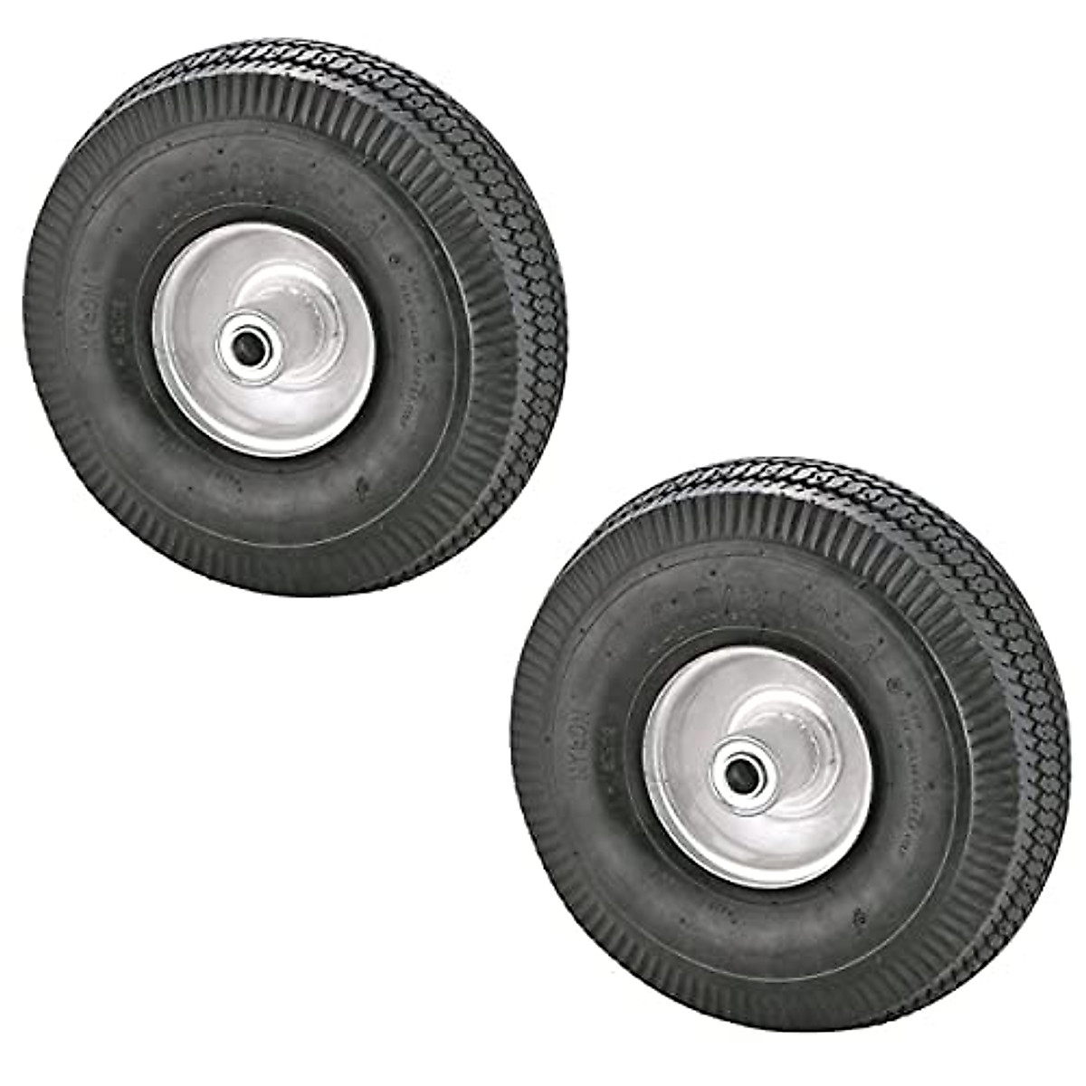 Rocky Mountain Dolly Wheel 4.10/3.50-4” - Heavy Duty Replacement Tire/Rim for Hand Truck, Cart, Dolly, Garden Cart - 2.25” Offset Hub with Pneumatic 5/8” Ball Bearing - Sawtooth Tread - 400 lb (2)