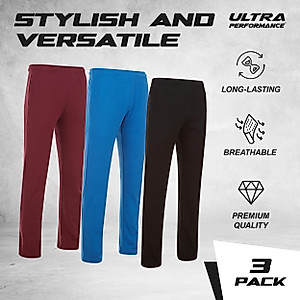 Ultra Performance 3 Pack Mens Sweatpants, Wide Leg Open Bottom Lounge Sweat Pants for Men