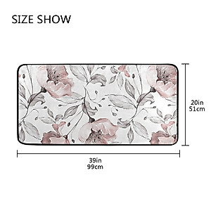 Pink Rose Flower Gray Leaves Kitchen Rugs Floor Mat Anti Fatigue Kitchen Mats Non Skid Washable Bath Rug Runner Doormats Carpet Sink Mat Home Decor 39 X 20 inch
