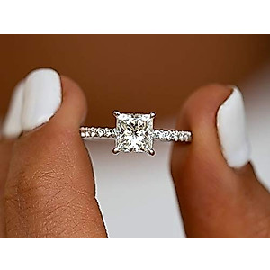 Aihpos Princess Cut Engagement Rings for Women with 1-1/4 Carat(ctw) Moissanite Wedding Rings Platinum Plated Silver 10K 14K 18K Gold with Text Engraving (Platinum Plated Silver)