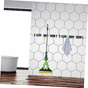 OKUMEYR 2pcs Mop Holder Wall Mount Tool Organizers Cleaning Supplies Organizer Wall Mounted Organizer Nail Broom Holder Mops Wall Utility Rack Shelf Rakes Dustpans Hanger Black Abs