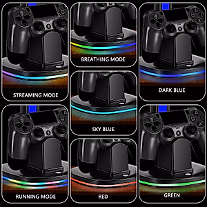 PS4 Controller Charger with RGB Headphone Stand, JDGPOKOO PS4 Controller Charger Dock Station with 2 USB Charging Ports, Headset Stand for Playstation 4 Charging Station, Black