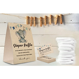 Kraft Paper Diaper Raffle Sign,Diaper Raffle Baby Shower Game Kit (1 Standing Sign + 50 Guessing Cards),Elephant Bunting Raffle Insert Ticket,Baby Showers Decorations-NPZ04