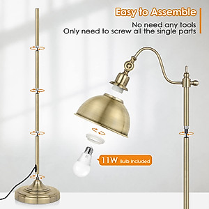 Mlambert Industrial Floor Lamp,63” LED Floor Lamp with LED Bulb,Adjustable Metal Head,Foot Switch,Tall Lamp for Livingroom,Bedroom,Corner Lamp- Brass