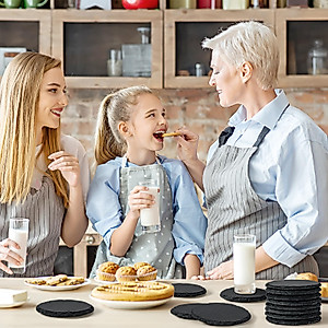 48 Pcs Coasters for Drinks, MAPRIAL 4 Inch Slate Coasters Black Stone Coaster Set Round Natural Handmade Rustic Rock with Anti-Scratch Bottom for Coffee Table, Home Decor, Cup, Bar, Housewarming Gifts