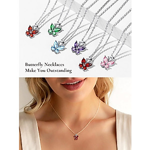 SILVERCUTE Pink Butterfly Pendant Necklace 925 Sterling Sterling Silver Cute Insect Animal Pendant & Chain for Women