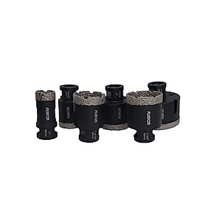 FVSCM Vacuum brazed Diamond Dry Drilling bits Core bits Set with 5/8-11 for Porcelain Tile Granite Marble Stone Masonry Black（25/35/40/45/50/68mm）