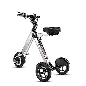 TopMate ES32 Electric Scooter 3 Wheels Foldable Trike with Seat for Adults, Light Weight Mobility Scooter with Reverse Function and Key Switch, 10 Inch Pneumatic Tires Tricycle for Commute and Travel