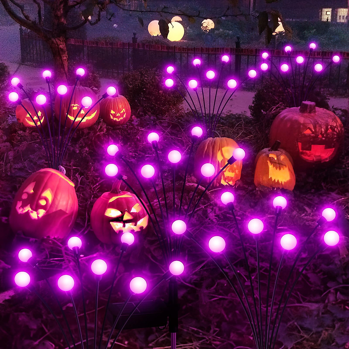 KELME Halloween Decorations Outdoor, 8 Pack 64 LED Swaying Solar Halloween Lights, Bright Firefly Garden Lights Solar Outdoor Halloween Decor Decorations for Outside Yard Pathway - Purple