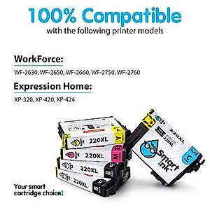 Smart Ink Remanufactured Ink Cartridge Replacement for Epson 220 XL T220 220XL to use with Workforce WF-2630 WF-2650 WF-2750 Expression Home XP-320 XP-420 XP-424 Printers (2 Black, C/M/Y 5 Multipack)