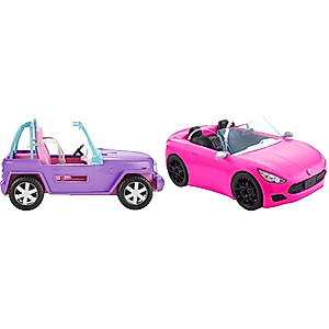 Barbie Off-Road Vehicle, Purple with Pink Seats and Rolling Wheels, 2 Seats, Gift for 3 to 7 Year Ol Convertible 2-Seater Vehicle, Pink Car + Rolling Wheels & Realistic Details, Gift for 3 to