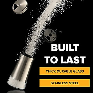 The Original Salt and Pepper Shakers set - Spice Dispenser with Adjustable Pour Holes - Stainless Steel & Glass - Set of 2 Bottles