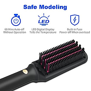Hair Straightener Brush 5 Temp Settings Ionic Straightening Brush for Frizz-Free Silky Hair, Anti-Scald Fast Heating Auto-Off Safe Straightening Comb for Women.