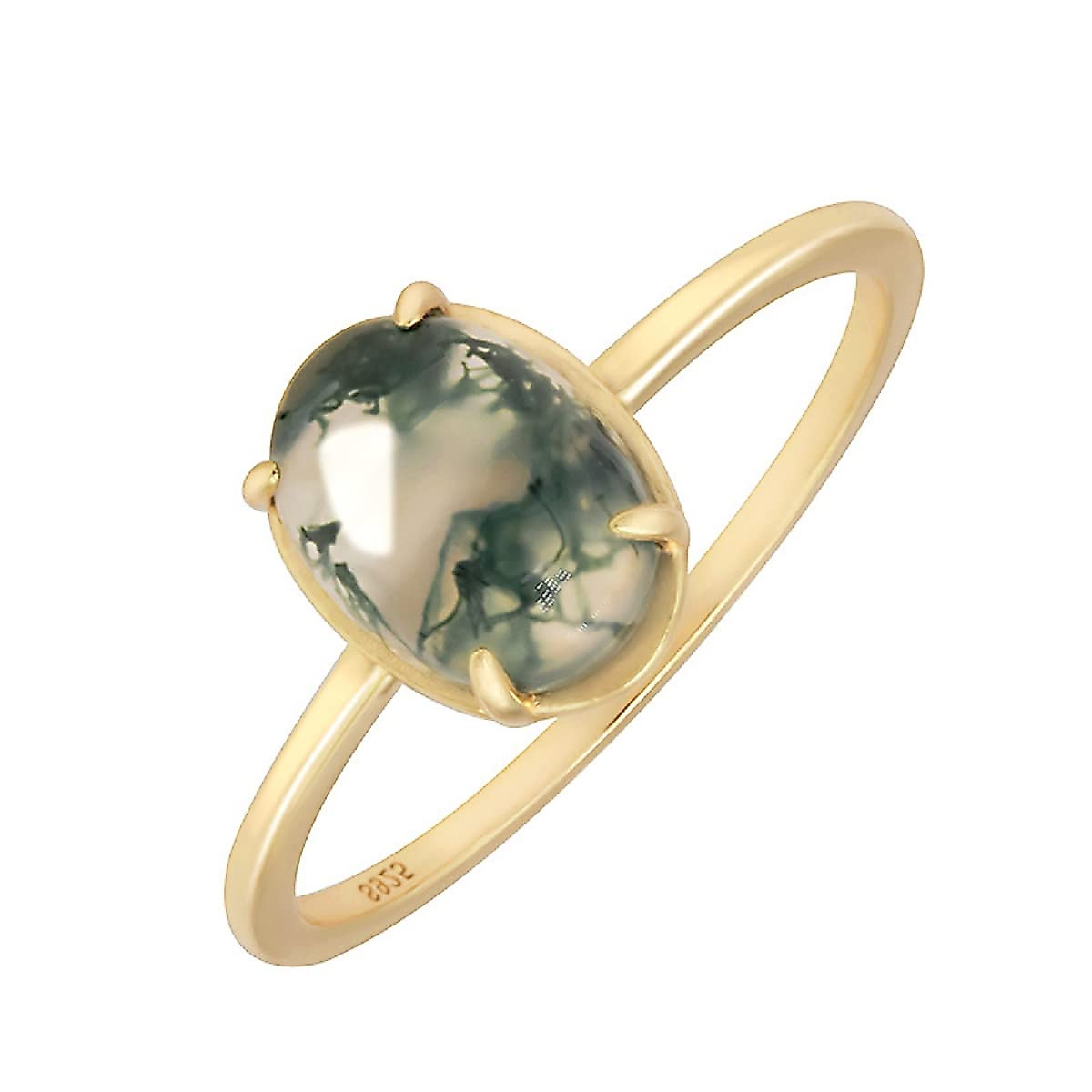 Natural Moss Agate Gemstone Genuine 925 Sterling Silver Ring for Women Oval Cut Women's Ring for Engagement Silver 925 Jewelry Personality Ring for Women (8)