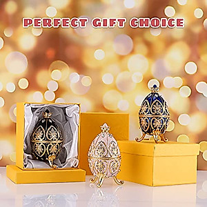 ELLDOO Faberge Egg Style Trinket Box, Enameled Jewelry Box Unique Decorative Metal Box Classic Ornaments Gift for Home Decor, Beige
