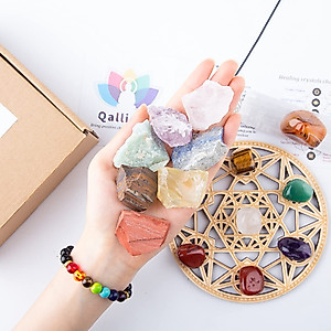 Crystals and Healing Stones, Healing Crystals for Beginners Set Gifts for Mothers Day, Include 7 Chakra Stones, 7 Tumbled Stones, Bracelet, Necklace, Selenite, Palo Santo for Positive Energy