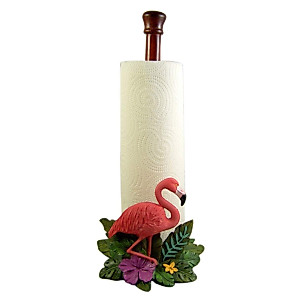 Tropical Flamingo and Palm Leaf Paper Towel Holder, 15 Inches