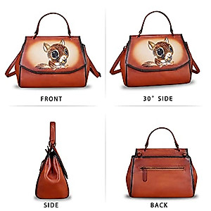 Genuine Leather Satchel for Women Crossbody Bags Handmade Vintage Top Handle Handbags Purse (Red-HandPainted)