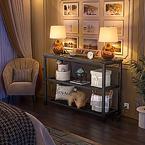 Ecoprsio Console Table with Outlets, Sofa Table with Double Mesh Shelves, Industrial Entryway Table Foyer Table for Entryway, Front Hall, Hallway, Sofa, Couch, Living Room, Coffee Bar, Kitchen, Grey