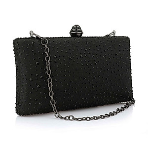 jessie Women Beaded Clutch Bag Rhinestone Crystal Purse Glitter Evening Handbag for Wedding Cocktail Prom Party (Black)