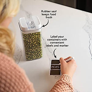 Airtight Food Storage Containers - Clear Plastic, Lid Lock, Reusable Stickers, Various Sizes, BPA Free. Perfect Dry Food Storage Organization for Kitchen and Pantry. (Set of 7)