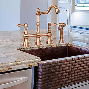 Two-Handles Copper Bridge Kitchen Faucet with Side Spray - 5 Years Warranty …