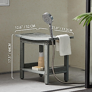 Waterproof Shower Stool for Inside Shower,Heavy Duty Bench for Shower, Plastic Bariatric Shower Bench with Handles & Shower Head Holder, Poly Lumber Shower Chair Seat with Storage Shelf (Gray)…
