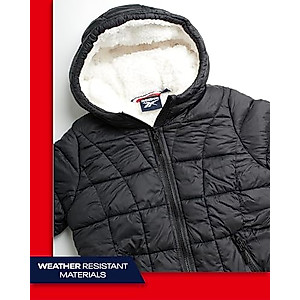 Reebok Girls' Winter Jacket - Heavyweight Quilted Puffer Parka Coat - Sherpa Lined Ski Jacket for Girls (4-16), Size 7-8, Black