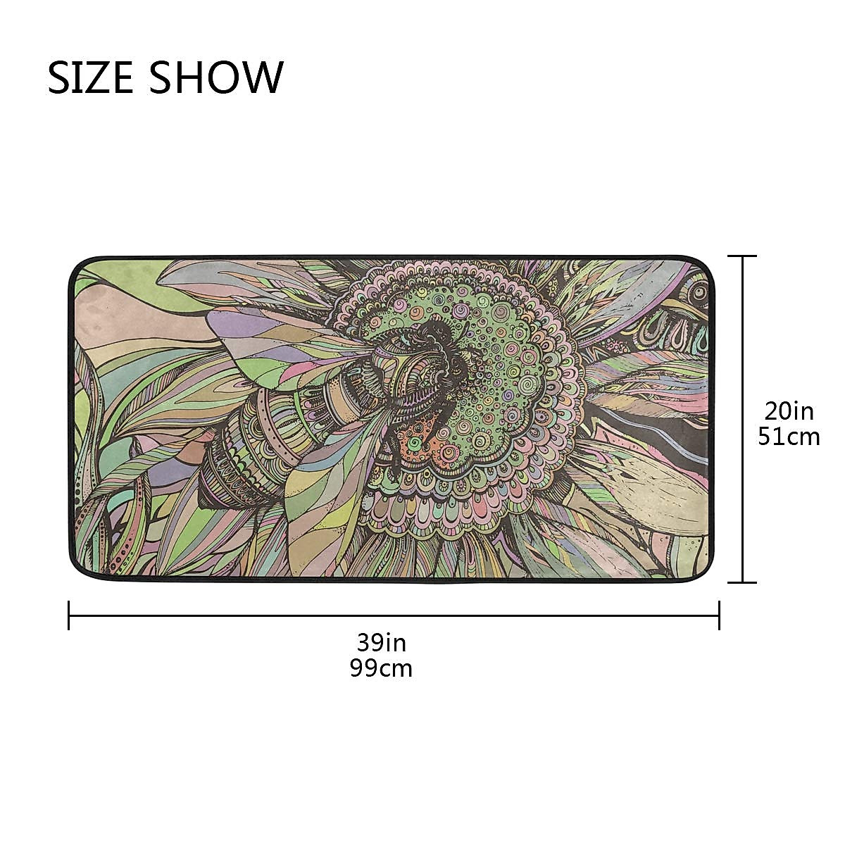 Kitchen Rug Mats 39X20 Inch Sketch Funny Bee On The Flower Soft Doormat Bath Rugs Runner Non-Slip for Home Decor