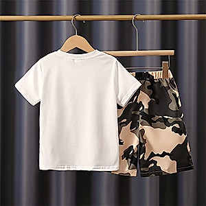 PATPAT Boy's 2 Piece Outfits Camouflage Print Short Sleeve Tee and Shorts Set with Pocket, Army Green, 11-12 Years