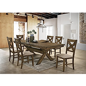 Roundhill Furniture Raven Wood Dining Set: Butterfly Leaf Table, Six Chairs, Glazed Pine Brown