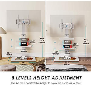 FITUEYES Iron Base Universal Floor TV Stand with Swivel Mount Space Saving for 26-65 Inch LED LCD OLED Plasma Flat Panel or Curved Screen TVs Height Adjustable Wire Management with 2 Shelves White