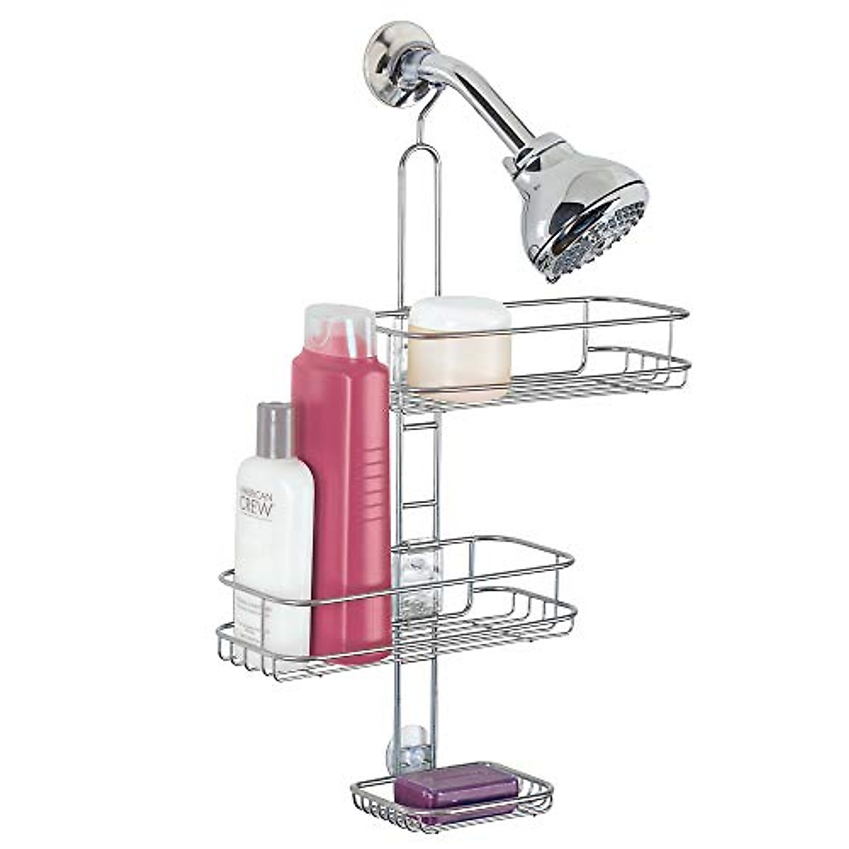 InterDesign Linea Adjustable Shower Caddy - Bathroom Storage Shelves for Shampoo, Conditioner and Soap, Silver