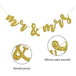 Mr & Mrs Banner for Bridal Shower, Engaged, We Still Do, Groom Bride Wedding Party Decorations (Gold Glitter)