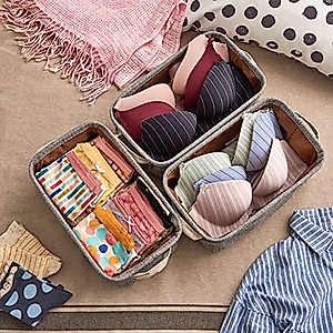 EZOWare 6pc Storage Bins Baskets, Small Folding Drawer Dresser Desktop Organizer Cubes Set with Handles -12 x 7 x 4 inch - Dark Gray