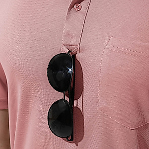 Gopune Men's Short Sleeve Polo Shirts Quick Dry Outdoor Regular Fit Golf Shirts with Pocket Pink,L