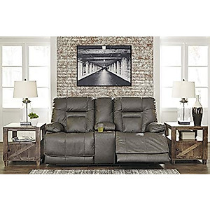 Signature Design by Ashley Wurstrow Leather Adjustable Dual Sided Power Reclining Loveseat with Console & USB Charging, Dark Gray