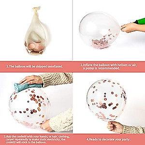 Rose Gold 75th Confetti Latex Balloons, Woman Happy 75 Years Birthday Party Balloon Decoration With Confetti, 12in, 16 Pack