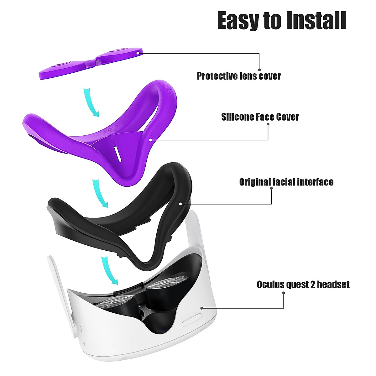 VR Controller Grip Cover, Silicone Face Cover, Protective Lens Cover, Anti-Throw Protector with Adjustable Straps, Full Cover Handle Sleeve for Oculus Quest 2 (purple 01)