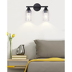 Bathroom Vanity Light,2 Light Black Bathroom Light Fixtures,Vanity Lights for Bathroom,Modern Wall Sconces with Clear Glass Shade,Bathroom Lamp,for Bathroom Vanity Bedroom Farmhouse Living Room
