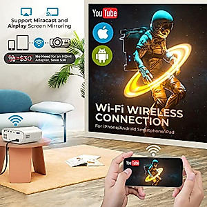 Projector with WiFi and Bluetooth, Native 1080P Projector for Outdoor Movie, 8500 Lumens, Portable Mini Projector Compatible with iPhone/Smartphone/TV Stick/Xbox/PC/Laptop w Carry Bag