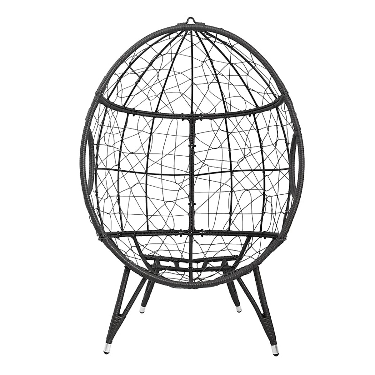 Crestlive Products Patio Wicker Egg Chair with Cushion and Pillow, PE Rattan Hanging Basket Lounge Chair with Legs, Teardrop Cuddle for Indoor Outdoor Bedroom Garden Deck Balcony (Dark Gray)
