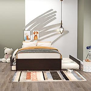 Harper & Bright Designs Full Bed with Trundle and Drawers Wood Platform Bed Frame with Storae Space-Saving Captain Beds for Boys, Girls, Kids, Teens and Adults, Espresso