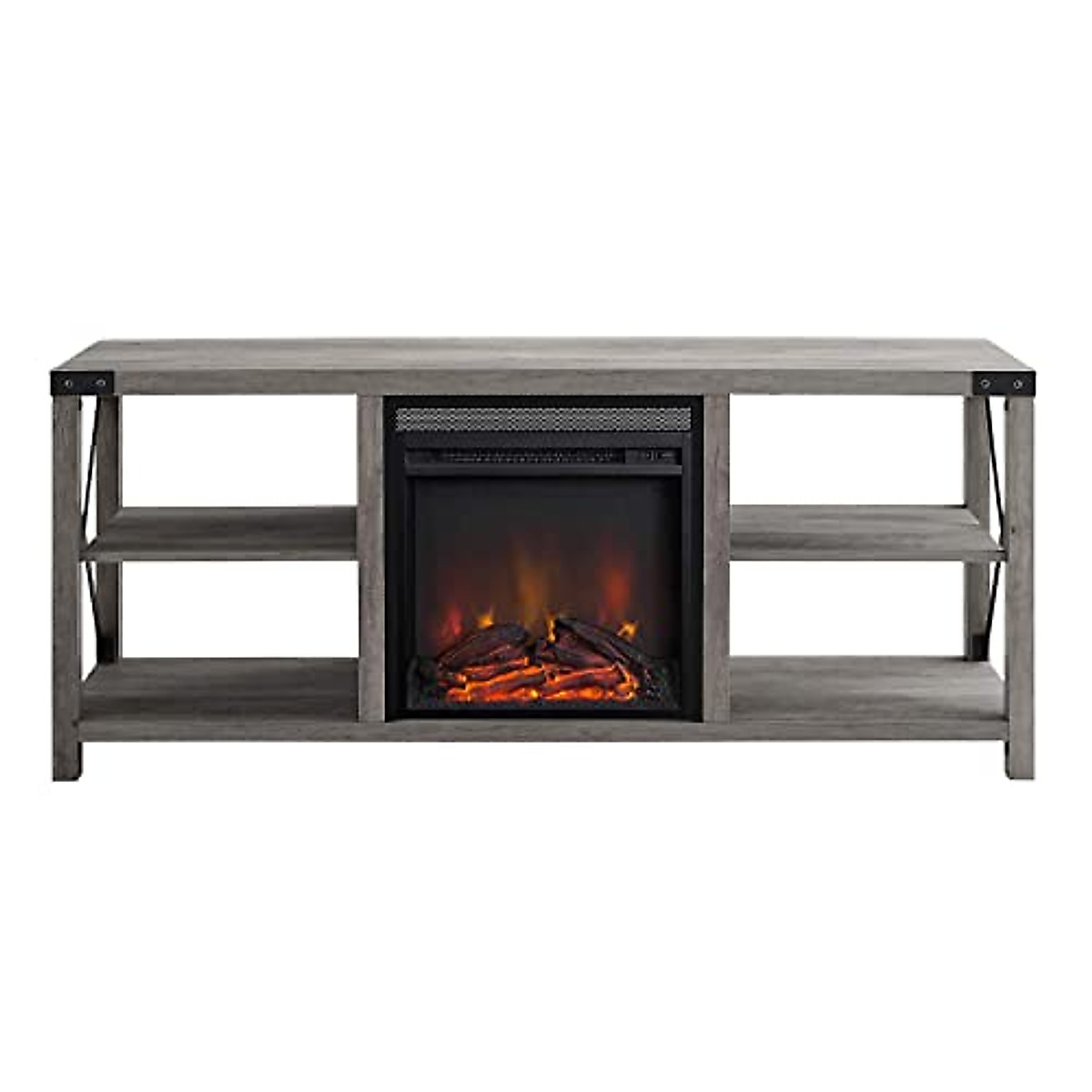 Walker Edison Faye Modern Farmhouse Metal X Fireplace TV Stand for TVs up to 65 Inches, 60 Inch, Grey